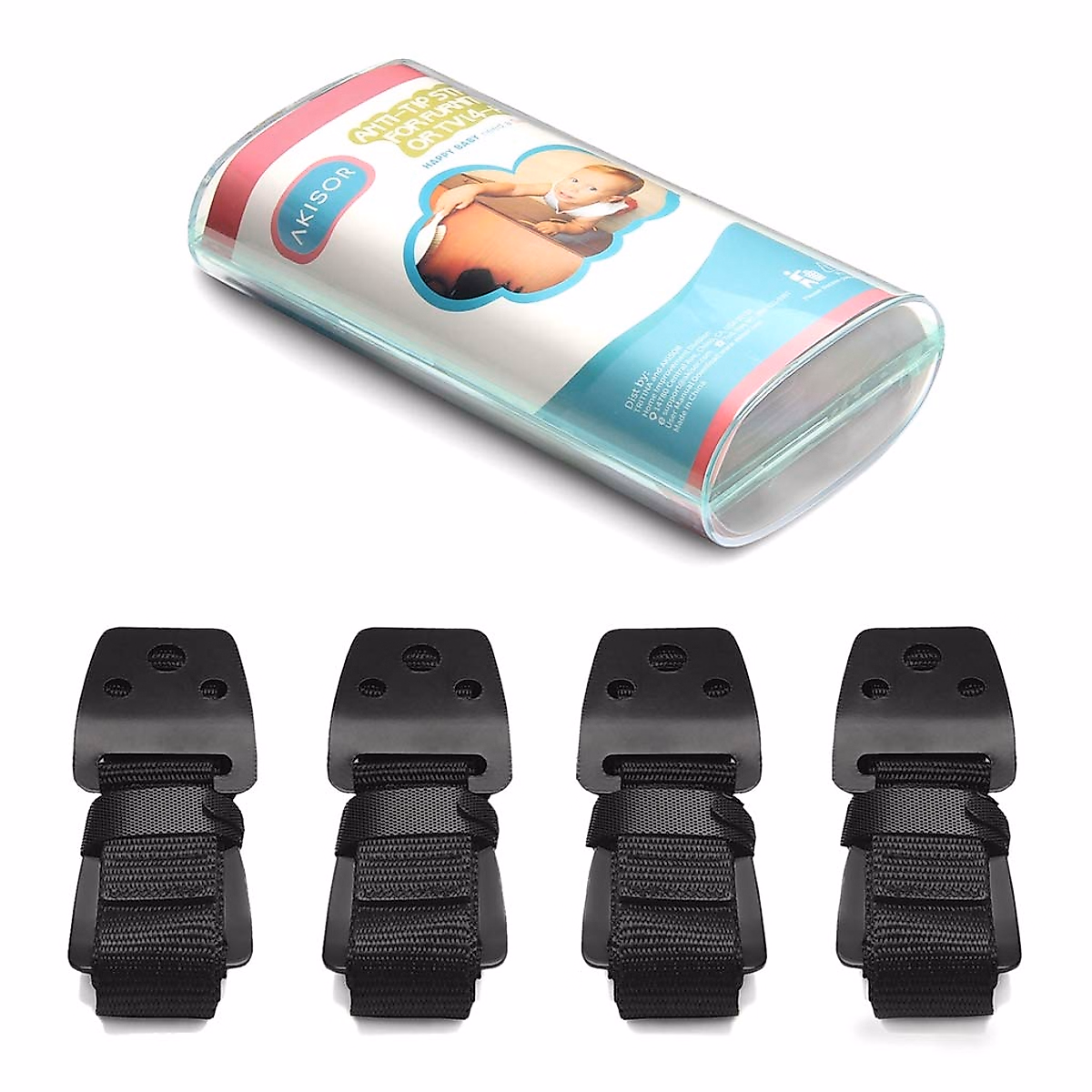 Furniture Anchors for Baby Proofing, Anti-tip TV Straps Safety, All Metal Parts, 4 Pack - Black