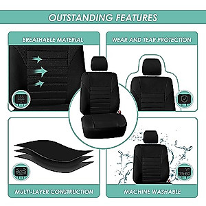 FH Group Car Seat Covers Front Set Premium 3D Air Mesh - Low Back Car Seats with Removable Headrest, Universal Fit, Automotive Seat Cover, Airbag Compatible Car Seat Cover for SUV, Sedan, Van Black