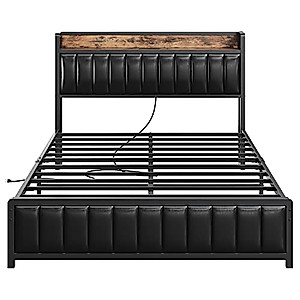 ANCTOR Full Bed Frame with Storage Headboard & Footboard, Upholstered Platform Bed with USB Ports & Outlets, Strong Steel Slats Support Mattress Foundation, No Box Spring Needed