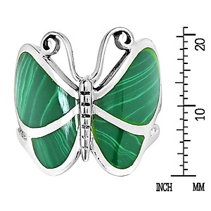 AeraVida Captivating Butterfly Motif Green Malachite Statement .925 Sterling Silver Ring (8)