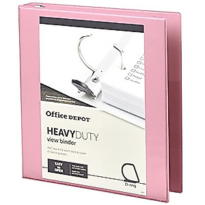 Office Depot® - Binders - Durable D-Ring View Binder - Vinyl - 8-1/2" x 11" - Pink