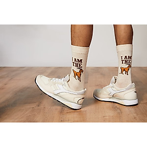 K. Bell Mens Fun Conversation Starter Crew - 1 Pairs Cool & Funny Pop Culture Gifts Socks, I Am The Goat (Oatmeal Heather), 6.5-12 US
