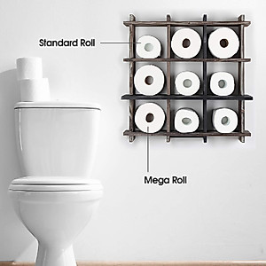 J JACKCUBE DESIGN Rustic Farmhouse Wooden Bathroom Shelves, Wooden Over The Toilet Shelf Toilet Paper Cabinet Tissue Roll Towel Plant Storage Organizer with 9 Compartments for Bathroom Decor - MK627A