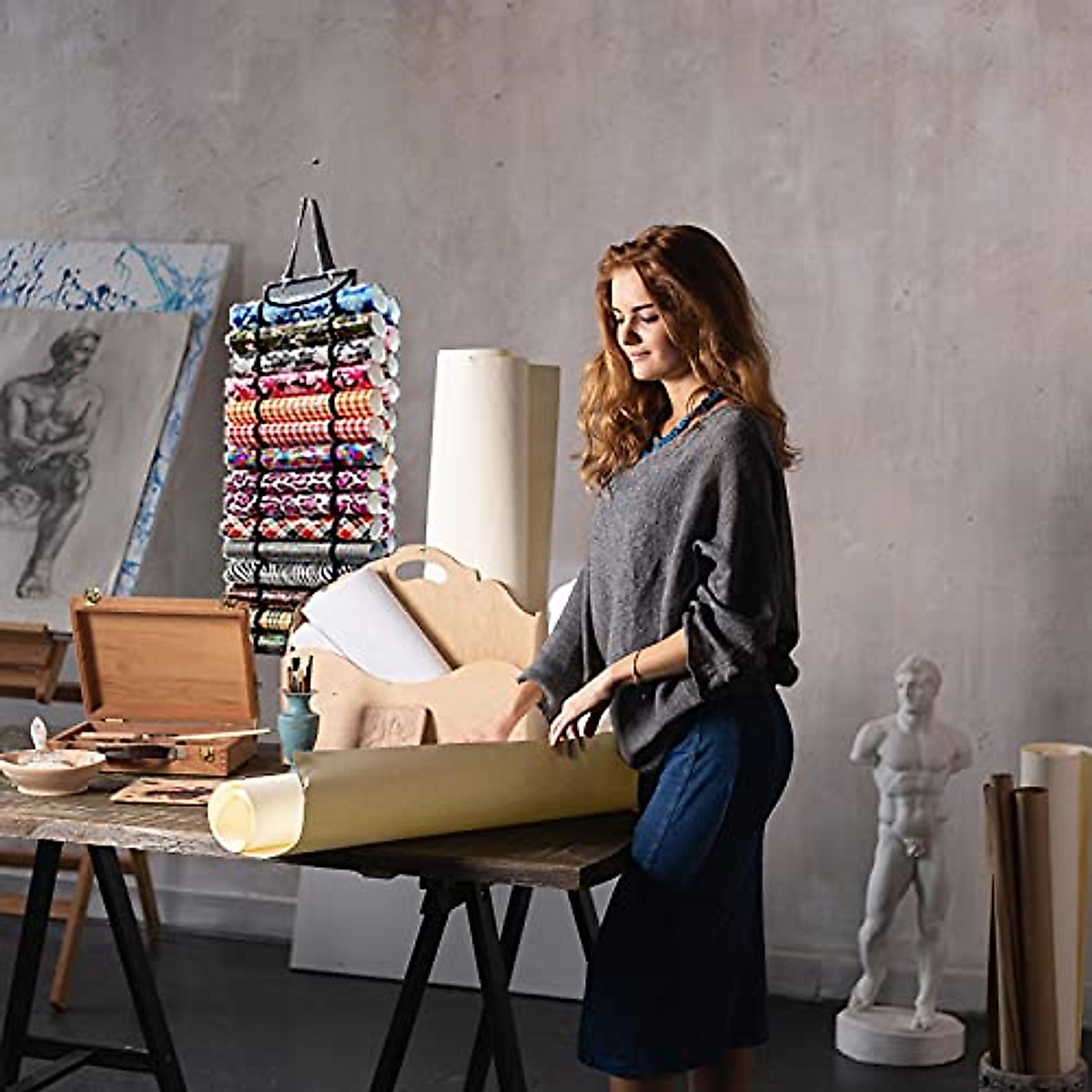 CLZYLRS Vinyl Roll Holder with 30 Compartments | Vinyl Roll Storage Rack Wall Mount/Over The Door | Vinyl Storage Rack | Hanging Organizer Storage, Gray