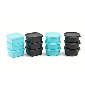 Core Kitchen Mini Condiment & Sauce Containers - Set of 12 - Aqua Blue and Slate