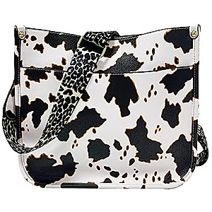 Women Crossbody Shoulder Bags Vegan Leather Hobo Bag Purse Bucket Bag with Leopard Guitar Strap
