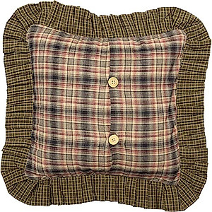 VHC Brands Tea Cabin Quilted Pillow 16x16 Country Rustic Bedding Accessory, Moss Green and Deep Red