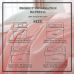 3 Pieces Bedding Duvet Cover Set, Pinch Pleated Queen Duvet Cover, Pintuck Comforter Quilt Cover with 2 Pillow Shams-Queen-90 X 90 inches-Pink