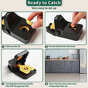 SZHLUX 4 Pack Mouse Traps, Mice Traps for House, Small Mice Trap and Mouse Outdoor Indoor and Reusable Mouse Traps (Large), Black