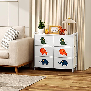 FRAPOW Kids Dresser for Bedroom, Baby Dresser with 6 Fabric Drawers Tall Storage Organizer for Toddler Child with Wood Top Metal Frame for Living Room, Nursery, Closet, Apartment