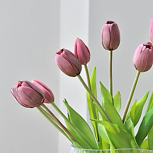 Aoivrb 5 PCS Fake Tulips Flowers PVC Real Touch Tulips Artificial Plastic Flower Fake Bouquet Table Arrangements Gift for Home Office Party Wedding Birthday Garden Store Decoration (Light PRURPLE)…