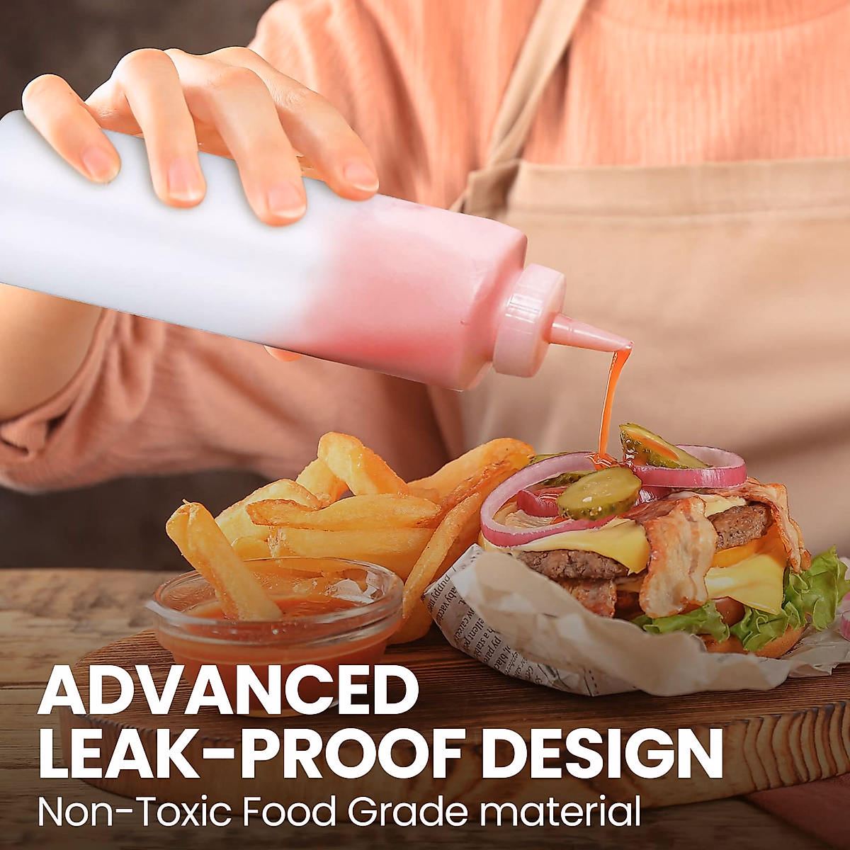 30 Pack 16 oz Plastic Condiment Squeeze Bottles for Sauces Empty Squirt Bottle with Red Tip Cap Ketchup Squeeze Bottles for Condiments BBQ, Dressing, Paint, Workshop, Arts and Crafts