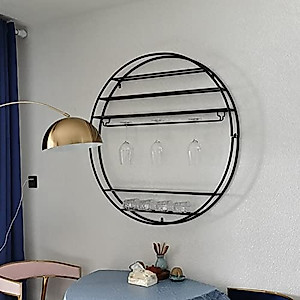 Round Wine Racks Iron Wine Bottle Holder, Wall-Mounted Floating Organizer Shelves Creative Wine Glass Stemware Goblet Racks Metal Storage Shelf (Size : 75x10x75cm)