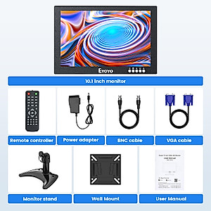 Eyoyo Security Camera Monitor Screen 10.1 Inch Small Computer Monitors 1920x1200 FHD CCTV Monitor with HDMI VGA BNC AV USB Built in Speaker for Home Office