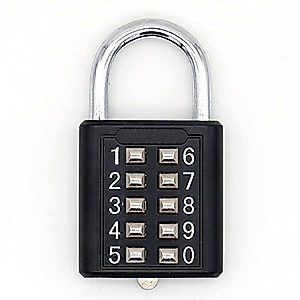 MIONI 10 Digit Push Button Combination Padlock, 5 Digit Locking Mechanism, Black