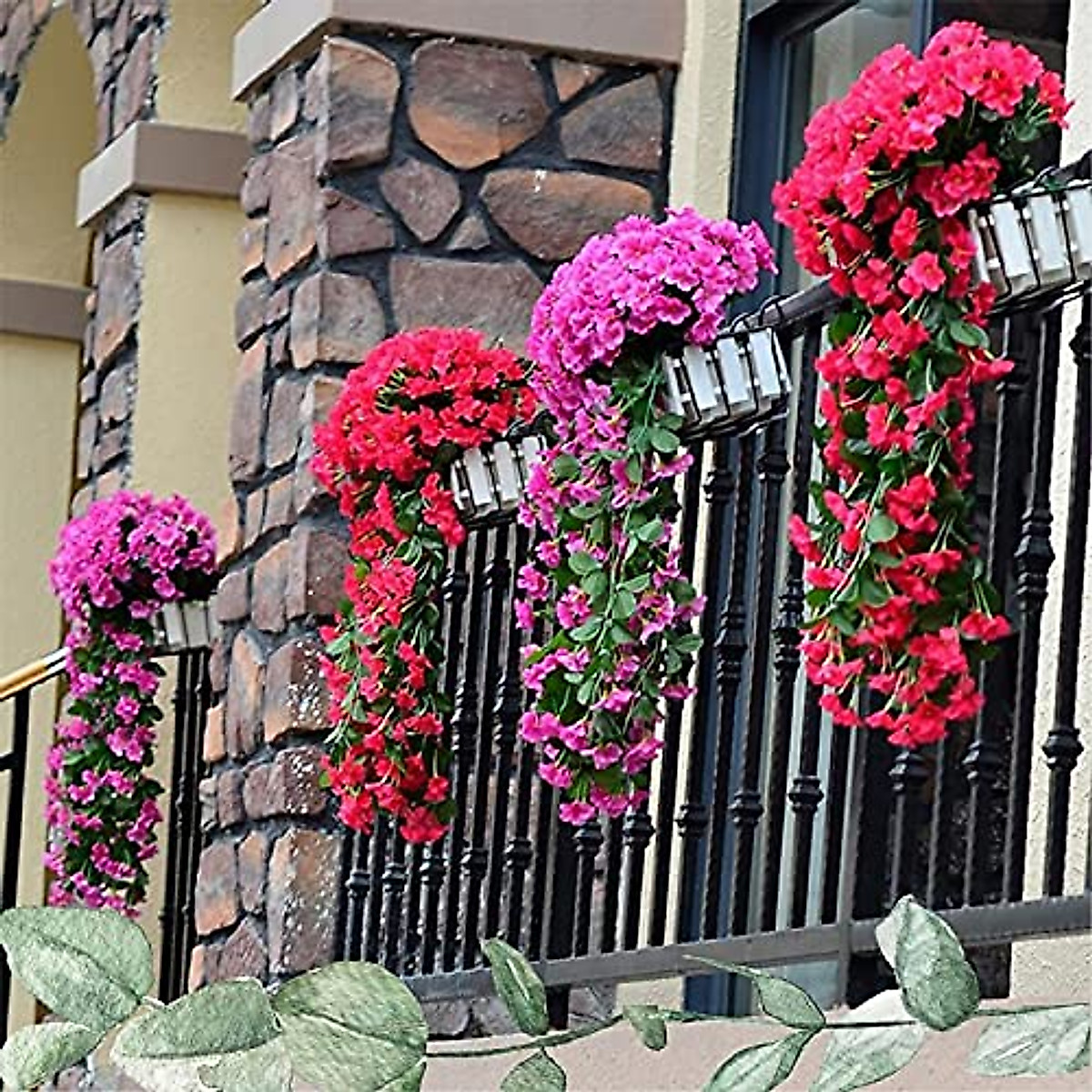 oceanmapsa Artificial Chlorophytum Bouquet Anti-Irradiation Artificial Garden Plant Fence, Hanging for Wedding Party Garden Outdoor Greenery Office Wall Decoration (Rose Red)