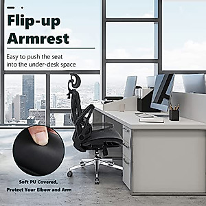 Memobarco Office Chair, Desk Chairs with Lumbar Back Support and Flip-up Armrest, Ergonomic Computer Chair with Comfortable Mesh Seat for Home Office Task Work, Black