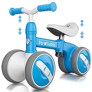 Peradix Baby Balance Bike, Adjustable Toddler Bike 10-36 Month Riding Toys Gifts for 1 2 3 Year Old Girls Boys, No Pedal 4 Wheels Infant Bicycle Baby Walker First Bike Birthday Gifts (Blue)