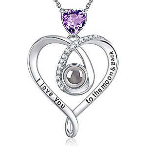 ELDA & CO. Sterling Silver Amethyst I Love You Necklace 100 Languages to the Moon and Back Jewelry Sterling Silver February Birthstone Necklace