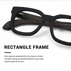 Zeelool Retro Thick Rectangle Glasses Frame for Men, Wood Arm Acetate Frame Rim with Non-prescription Clear Lens Sam FP0432-01 Black