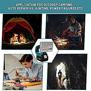 18W 2000LM Cordless LED Work Light Powered by Makita 14.4V 18V Lithium Ion Batteries BL1850 BL1840 BL1830 BL1820 YEX-BUR Outdoor Jobsite Lighting Spotlight FloodLight with 5V 2.1A USB Port