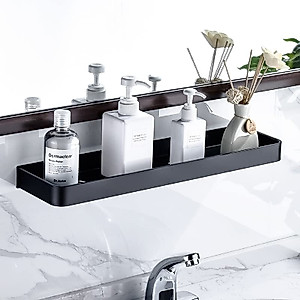 Fippkargo Bathroom Shelf with Towel Bar, Wall Mounted Shower Storage Organizer Holder Rack, Floating Shelf for Bathroom,Kitchen,Toilet 15.7" (Black)