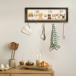 Kas Home Dog Wall Decor Wooden Key Holder Wall Mount with 5 Hooks, Cute Dog Wall Art Farmhouse Wood Key Rack Hanger for Entryway Hanging Wall Decorations (White - Dog, 5.5" x 16.5")