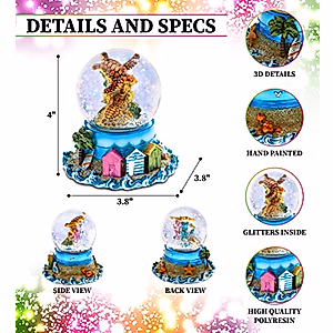 CoTa Global Cool Summer Sea Turtle Snow Globe - Water Globe Figurine with Sparkling Glitter, Collectible Novelty Ornament for Home Decor, for Birthdays, Holiday and Valentine's - 65mm