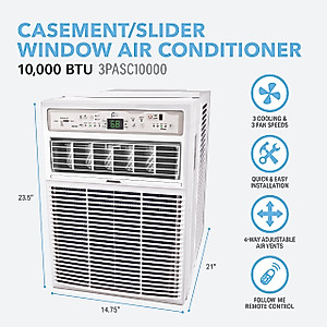 PerfectAire 10,000 BTU Slider Air Conditioner Window A/C - Casement, 10000, Gray