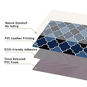 moonysweet Anti Fatigue Kitchen Rug Mat Non Skid Cushioned Navy Blue Black Waterproof Non Slip PVC Leather Runner Standing Mat Trellis Quatrefoil 17" x 29" +17" x 47" Set of 2 (2 Pieces)