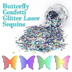 SKEMIX Butterfly Confetti Glitter Laser Sequins for DIY Crafts, Nail Art Decoration, Party Decoration - Holographic Silver, 4mm, 10g