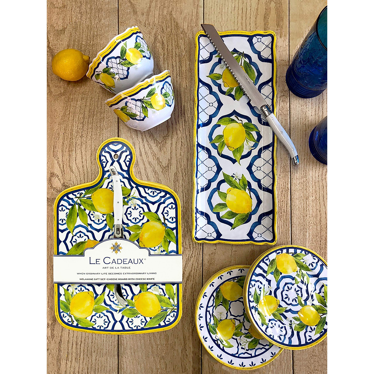 Le Cadeaux Palermo Lemon Basil Melamine Spoon Rest and Tea Towel Set