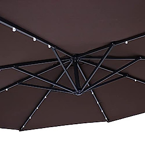 Sunnydaze 10-Foot Offset Cantilever Brown Solar Patio Umbrella with Outdoor LED Lights Crank and Cross Base and Set of 4 Black Heavy-Duty Cantilever Offset Patio Umbrella Base Plates Bundle