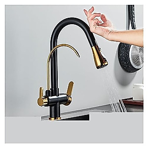 Touch Sensor Filtered Water Kitchen Faucet Antique Brass Spout Mixer Faucet with Swivel Pure Water Crane for Kitchen(Black Gold)