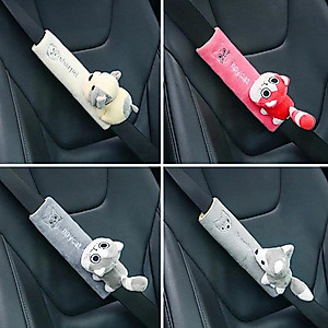 Katutude Car Seat Belt Cushion Car Seat Belt Strap Cover, Cute Animal Plush Shoulder Strap Pad Seat Belt Cover Adjustable Super Soft Belt Protector for Kids Adults, Red Cat
