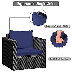HAPPYGRILL 3-Piece Patio Furniture Set Rattan Wicker Patio Conversation Set with Coffee Table and Cushions Outdoor Sofa Set for Garden Balcony Porch Poolside