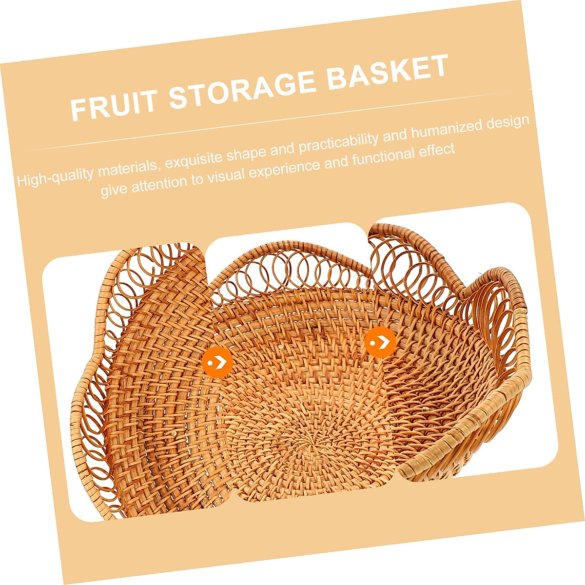 ADOCARN 1pc Rattan Fruit Bowl Woven Fruit Basket Straw Bread Basket Wicker Fruit Basket for Kitchen Fruit Holder Table Fruit Serving Desktop Organizer Egg Basket Food Basket Wooden Round