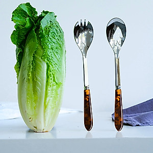 SABRE PARIS - 2-Piece Salad Servers 10.2 inches - Tortue Collection - Stainless Steel & Acrylic - Dishwasher Safe - Scaled Effect