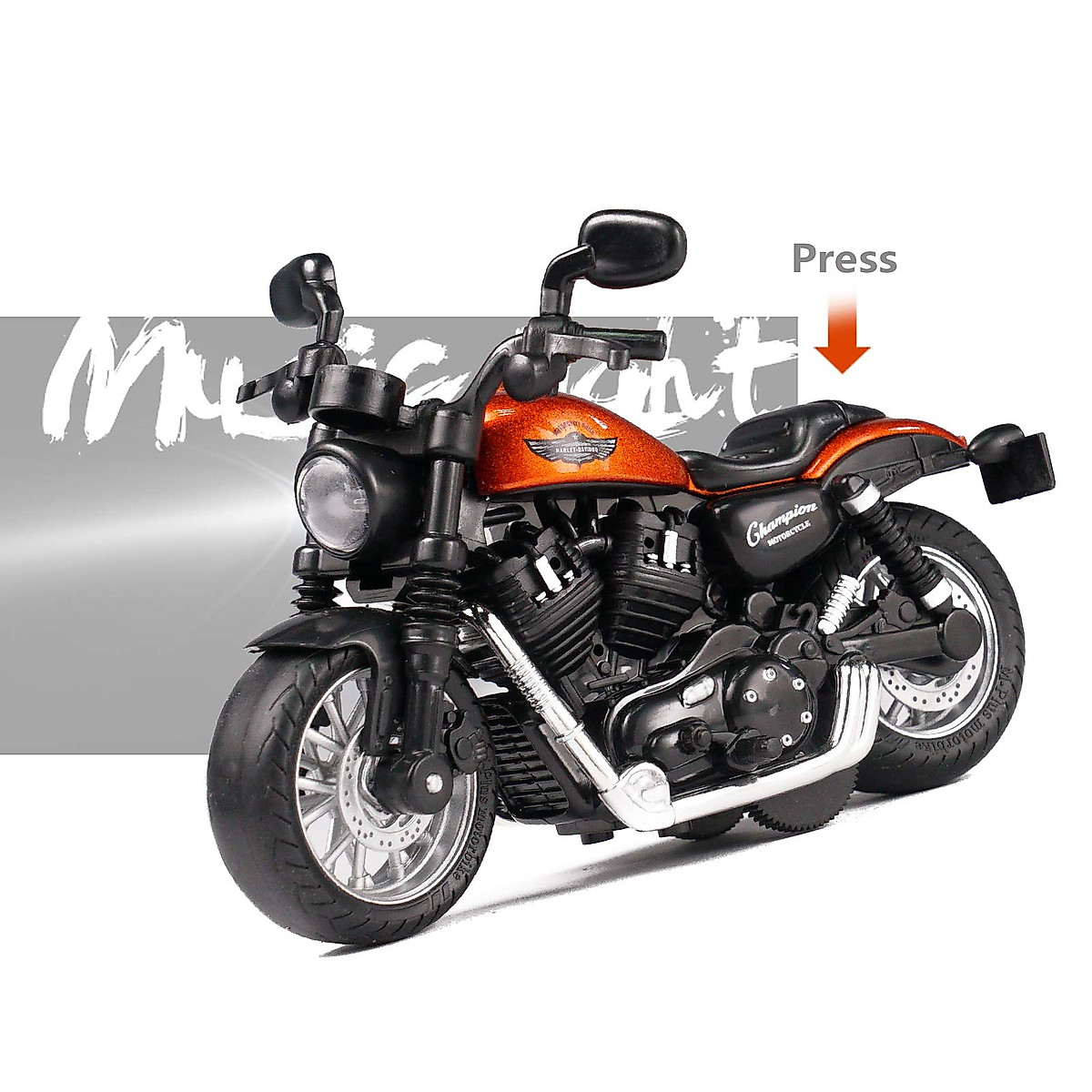 MING YING 66 Mini Toy Motorcycle - Pull Back Toy Cars with Sound and Light Toy,Toy Motorcycles for Toddlers,Motorcycle Toys for Boys Age 3-9 (Orange)