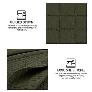 SunStyle Home Olive Green Quilt, Queen Size Quilt Set Lightweight Bedspread Full Soft Reversible Coverlet for All Season 3pcs Army Green Square Quilted Bedding Sets (1 Quilt 2 Pillow Shams)(90"x96")