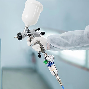 ENDOZER Oil Water Separator, Air Filter with Pressure Gauge, Pressure Regulator for Air Spray Gun, 1/4" Inlet and Outlet