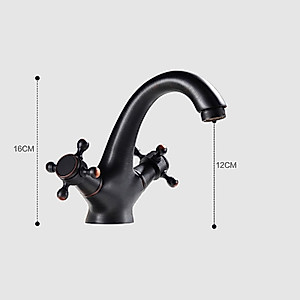 ZYCDP Bathroom Sink Faucets Vintage Bathroom Sink Faucet 1 Hole 2 Handles Double Cross Knobs Hot and Cold Bathroom Sink Faucet Black Antique, A
