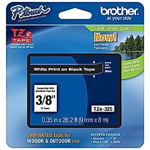 Genuine Brother 3/8" (9mm) White on Black TZe P-Touch Tape for Brother PT-1290, PT1290 Label Maker
