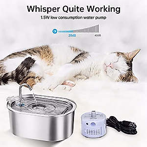 Cat Water Fountain, 3.2L/108oz Stainless Steel Pet Fountain Automatic Pet Water Fountain Water Dispenser Cat Water Bowl Cat Drinking Fountains with Ultra-Quiet Pump for Cats, Multiple Pets