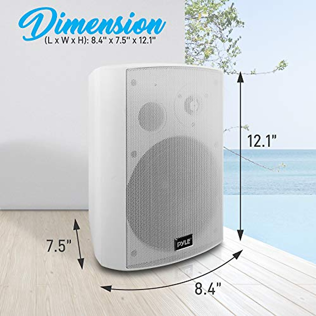 Pyle Outdoor Wall-Mount Patio Stereo Speaker-Waterproof Bluetooth Wireless&No Amplifier Needed-Portable Electric Theater Sound Surround System for Home Party Cabinet Enclosure- Pyle PDWR61BTWT White