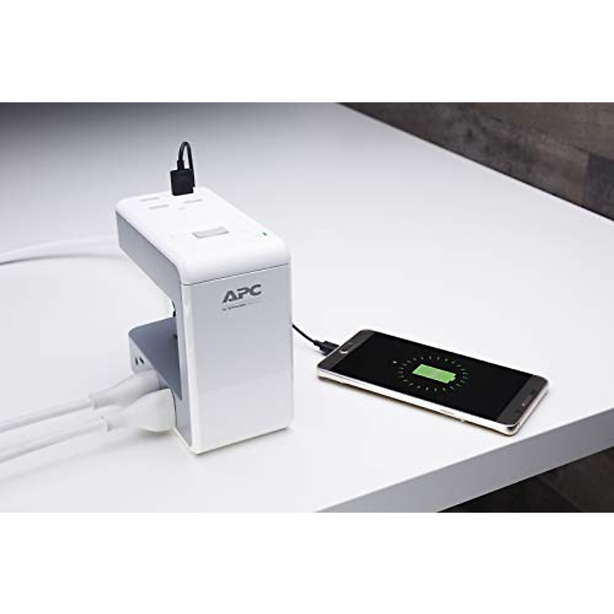 APC Desk Mount Power Station PE6U4W, U-Shaped Surge Protector with USB Ports (4), Desk Clamp, 6 Outlet, 1080 Joules