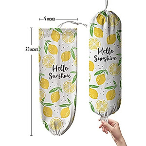 Hglian Lemon Grocery Bags Holder Dispenser Wall Mount Plastic Bag Holder Garbage Shopping Trash Bags Storage Carrier Organizer,Cute Lemon Home Kitchen Décor, Gifts for Women Mom Wife