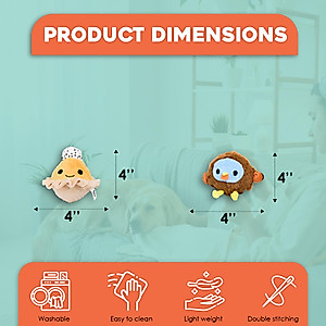 Flourish Pets 2 in 1 Multi-Layer Chew Toy for Active Dogs | Non-Toxic BPA Free Double Stitched Soft Fabric Exterior Dog Toys | Long-Lasting Dog Plush Toys – Turkey + Pumpkin (4”)