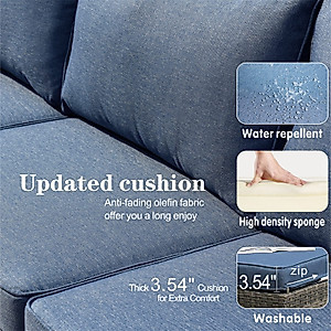 XIZZI Patio Furniture Outdoor Sectional Sofa Swivel Rocking Chairs 11 Piece All Weather PE Rattan Wicker Conversation Sets with Fire Pit Table for Backyard Deck Garden,Denim Blue