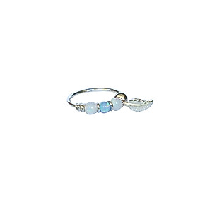 Handmade Silver Single 10MM Cartilgae Helix Piercing Hoop Earring with Trio White & Blue Opal & Tiny Leaf, 925 Sterling Silver Very Small 10MM Thin 22 Gauge Hoop for women, By Miya Jewelry